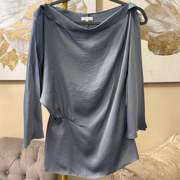 Reiss | Tops | Reiss Slate Blue Draped Blouse Romantic Capsule Timeless ...